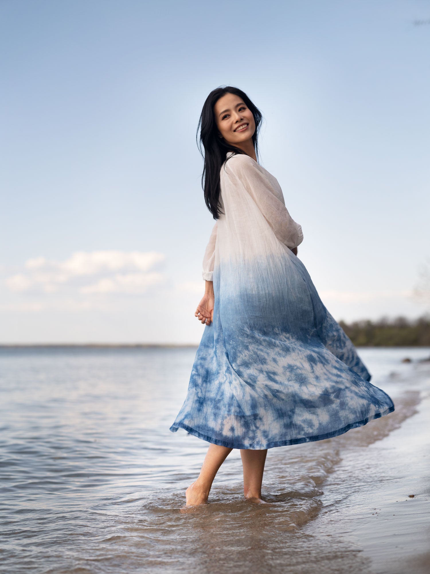 Handmade Cloud Tie-Dyed Organic Ramie Dress - Magnifissance