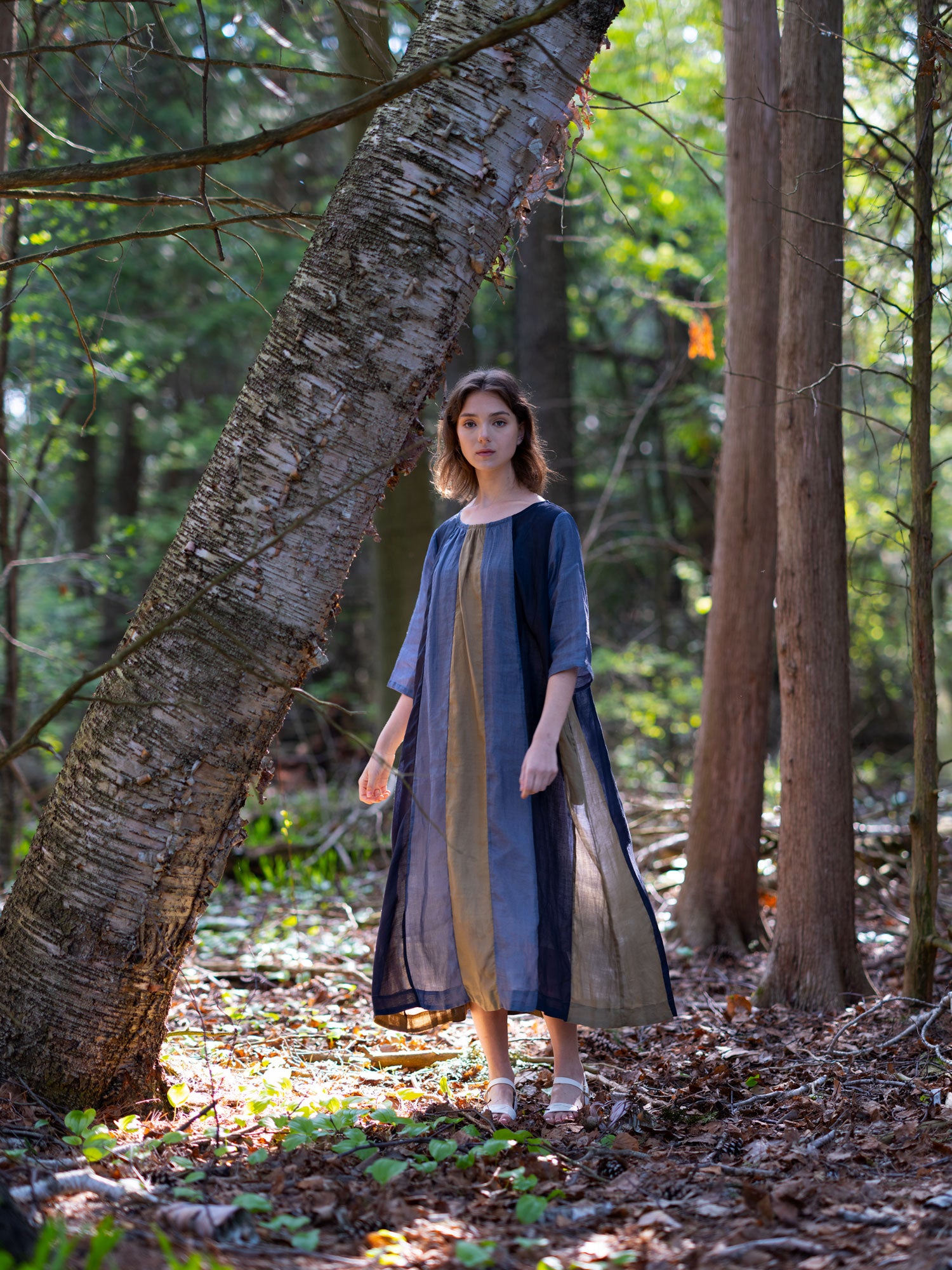 Striped A-line Ramie Dress - Magnifissance